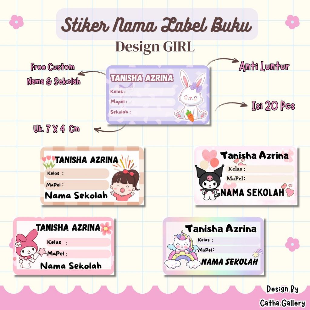 20 Pcs Book Name Label Stickers, free custom Girl Name Design | Shopee ...