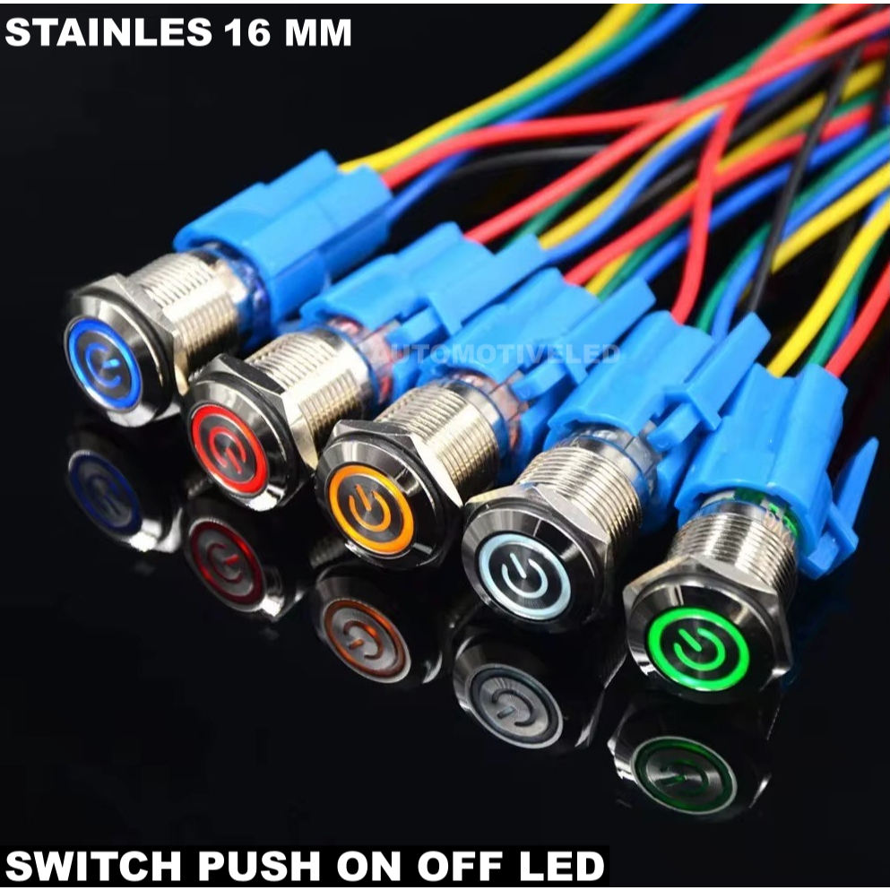 TOMBOL LED STAINLESS SWITCH ON OFF BUTTON PUSH BUTTON PLUS SOCKET METAL ...