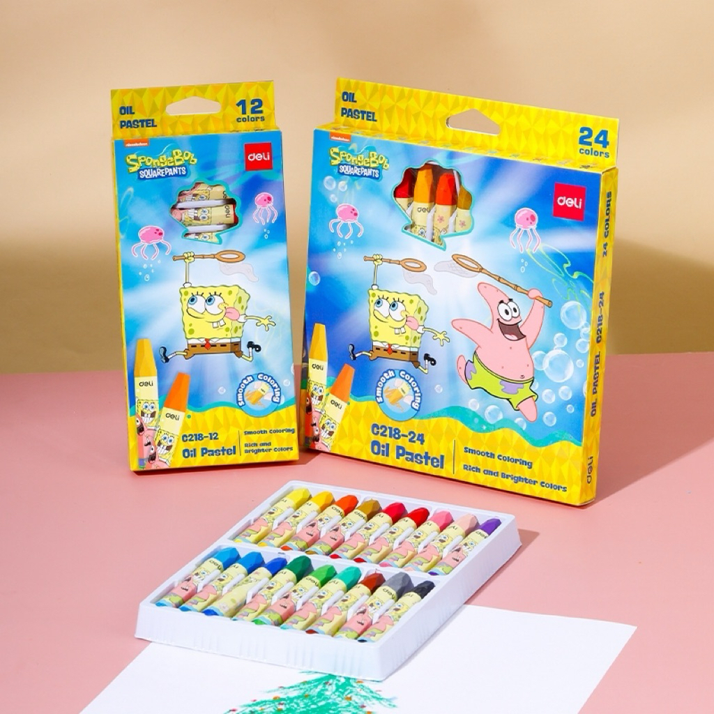 Miniso x Deli Spongebob Crayon Oil Pastel / 12 and 18 coloring crayons ...
