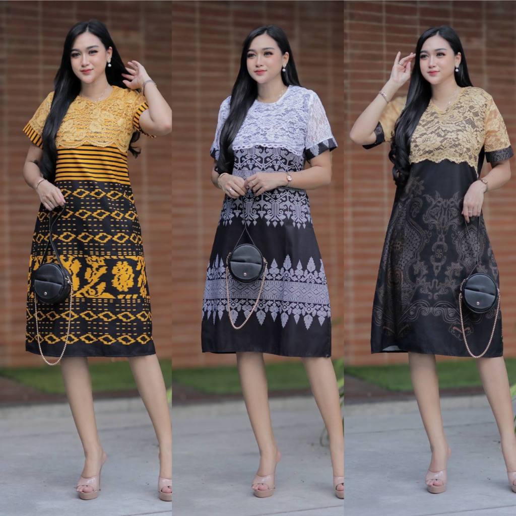 KATUN KEISHAN.ID - Women's Short Sleeve Batik Dress with Cotton and ...