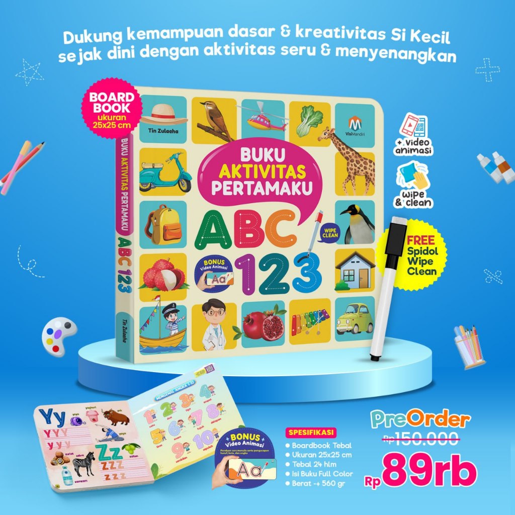 (HIZLI) My First Activity Book ABC 123 Board Book Wipe Clean Children ...