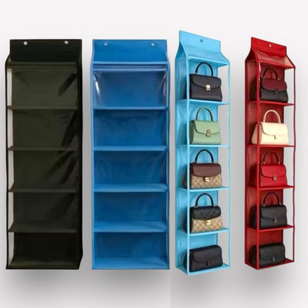 Jumbo plain hanging bag rack with 6 layers, full zipper, plywood base ...