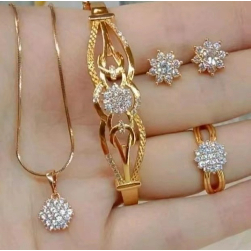 WOMEN'S TITANIUM JEWELRY SET WITH GEM FLOWER MOTIF, ANTI-RUST, ANTI ...