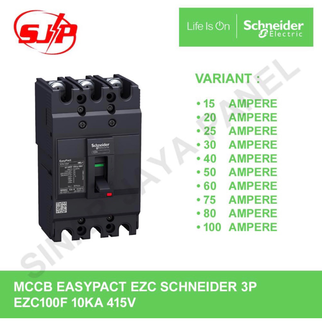 MCCB EASYPACT EZC ORIGINAL EZC100F SCHNEIDER 3P 15A 20A 25A 30A 40A 50A 60A 75A 80A 100A ...
