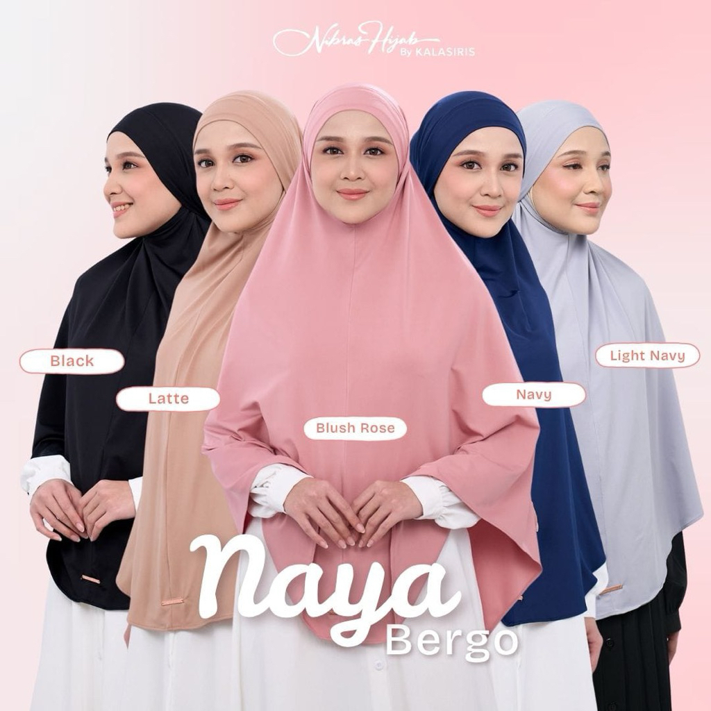 NIBRAS NAYA BERGO Hijab (Blush Rose, Black, Latte, Navy, Light Grey ...