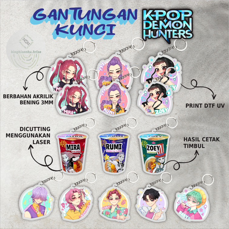 GANTUNGAN KPop Demon Keychain Hunters Huntrix Saja Boys Print DTF UV Print Embossed Acrylic 3mm ...