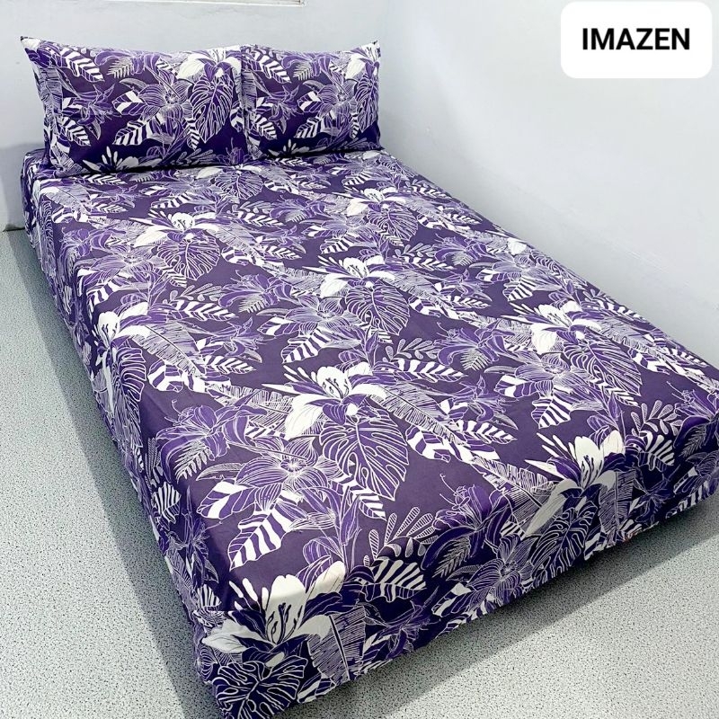 KATUN UNGU IMAZEN cotton bed sheet purple floral pattern bed sheet ...