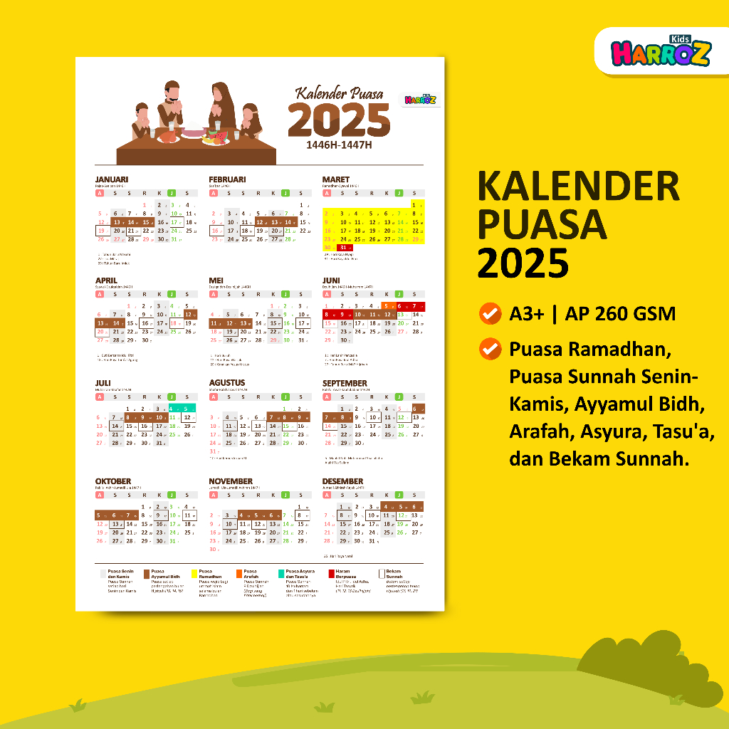 Complete 2025 Fasting Calendar A3+ Size Hijriyah Cupping Calendar ...