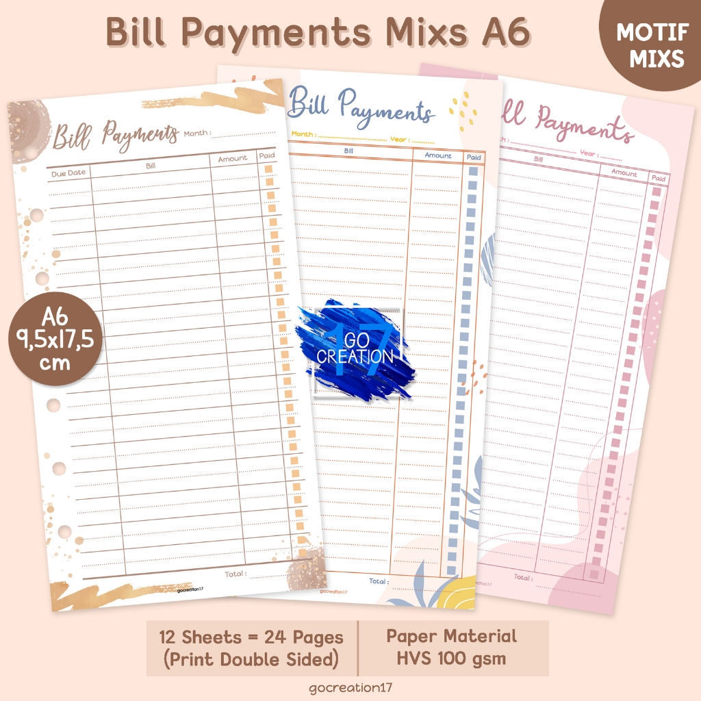Planner Book Refill Paper Binder Bill Payment Bill Notes Bill Premium ...