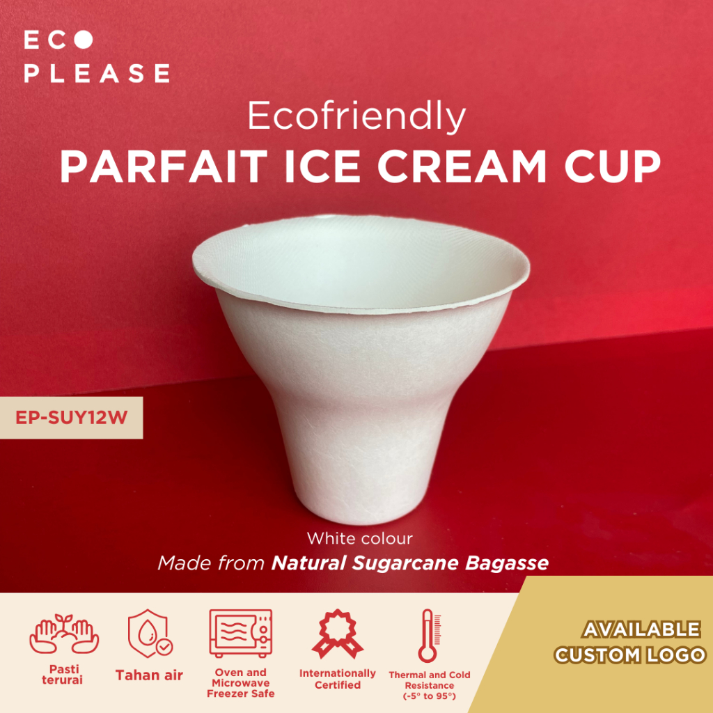 50pcs Ecoplease Parfait Ice Cream Bagasse Cup Scones Cake Ice Cream Glass Bingsu Biodegradable ...