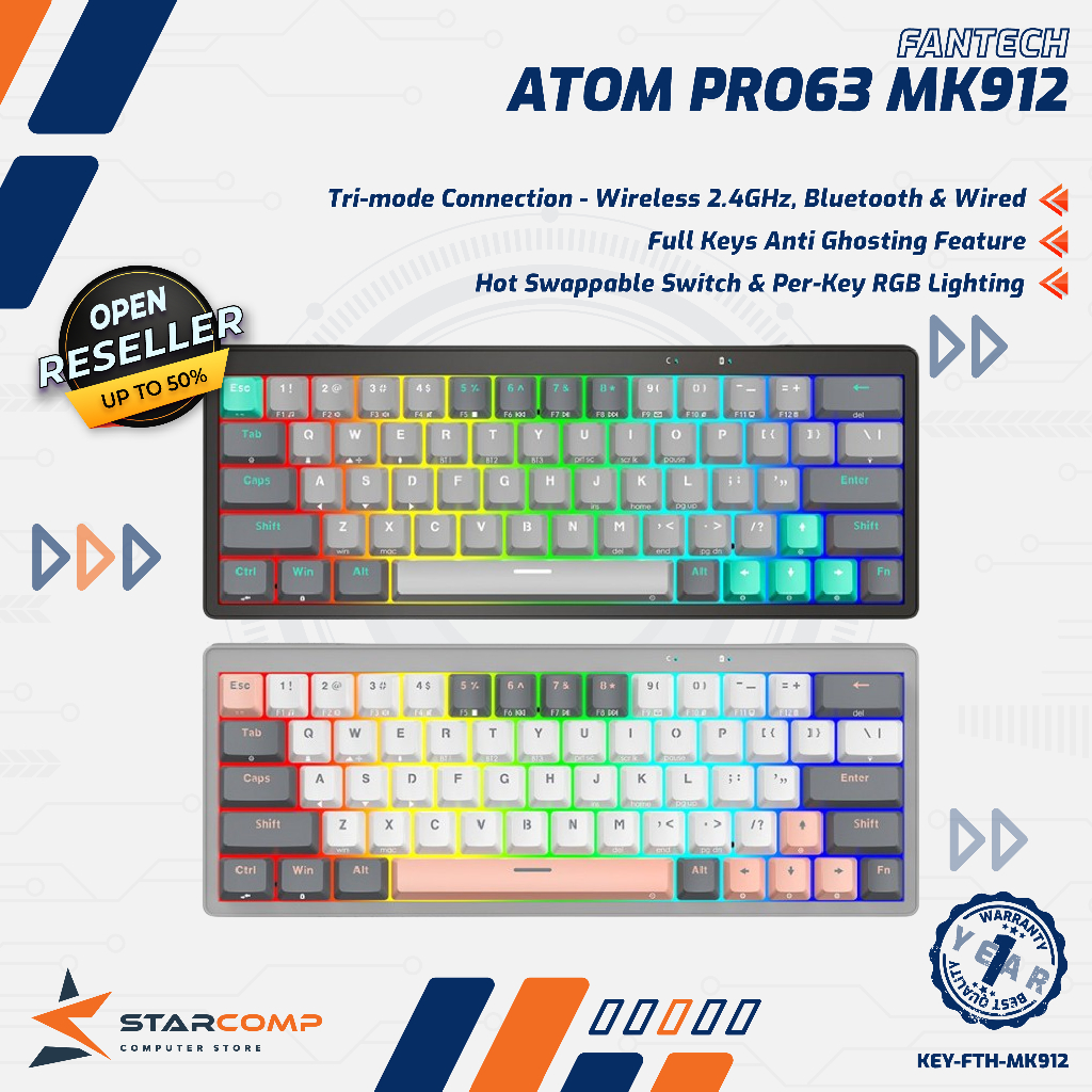 Fantech ATOM PRO63 MK912 Wireless Keyboard Mechanical Gaming Hotswap ...