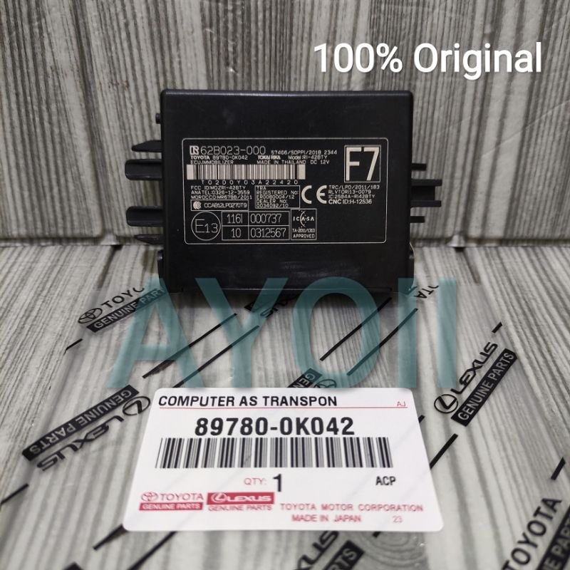 Ecu Immobilizer Toyota Innova Reborn Fortuner VRZ 89780-0K042 Original ...
