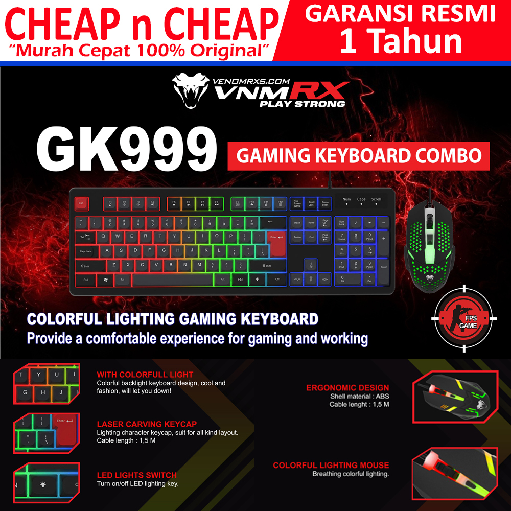 Venomrx GK999 RGB Gaming Mouse Keyboard USB Wired - Venom RX GK 999 ...