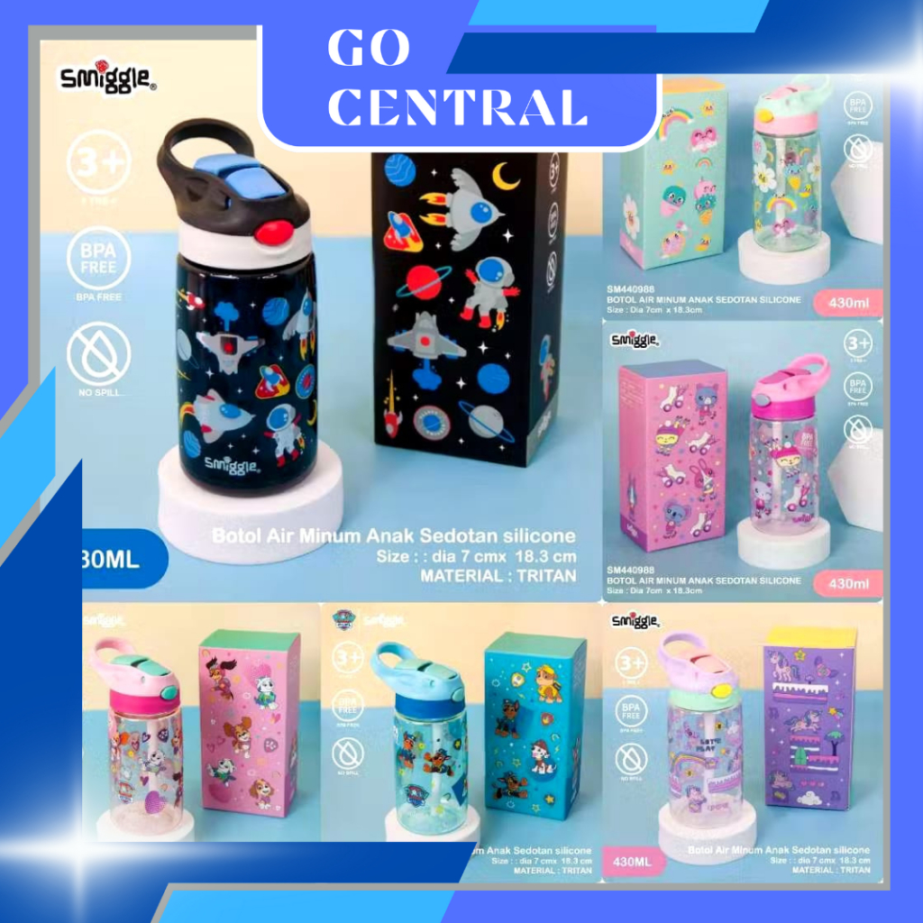 Gc SMIGGLE junior BoSMIGGLE junior silicone Straw Drinking Water Bottle 430ml BPA FREE - GO ...