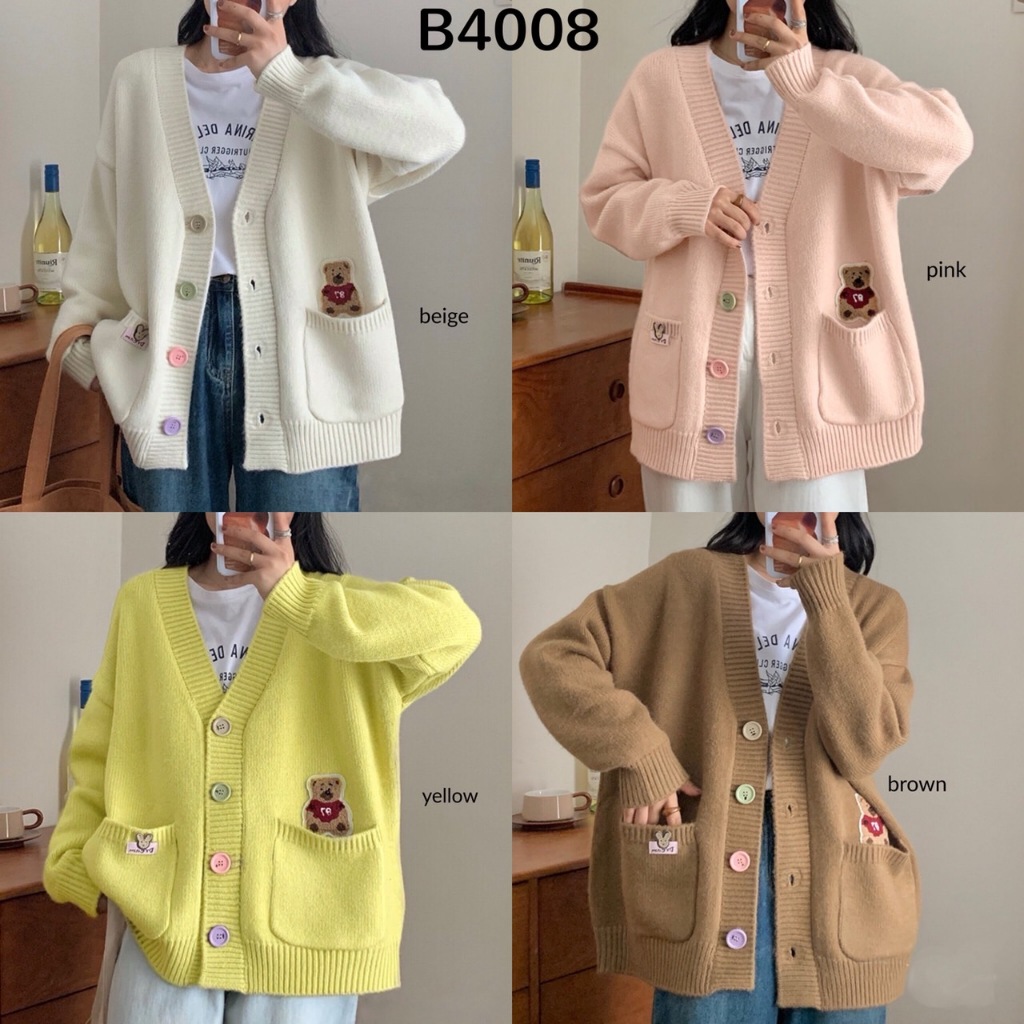 B4008 Teddy Bear Pocket Oversized Cardigan | Shopee Philippines