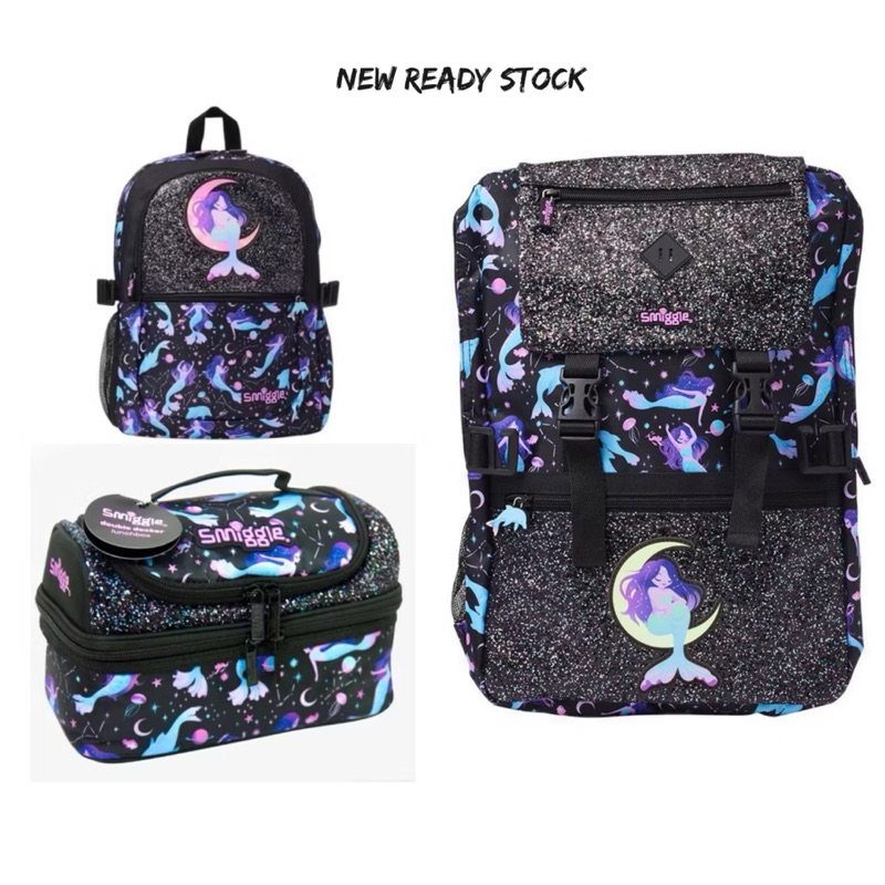 New BACKPACK SMIGGLE MOON MERMAID BLACK GlITER LUXURY BEAUTIFUL GRADE ...