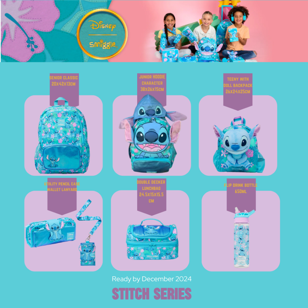 Smiggle DISNEY STITCH backpack/lunch bag/wallet/water bottle/bento box ...