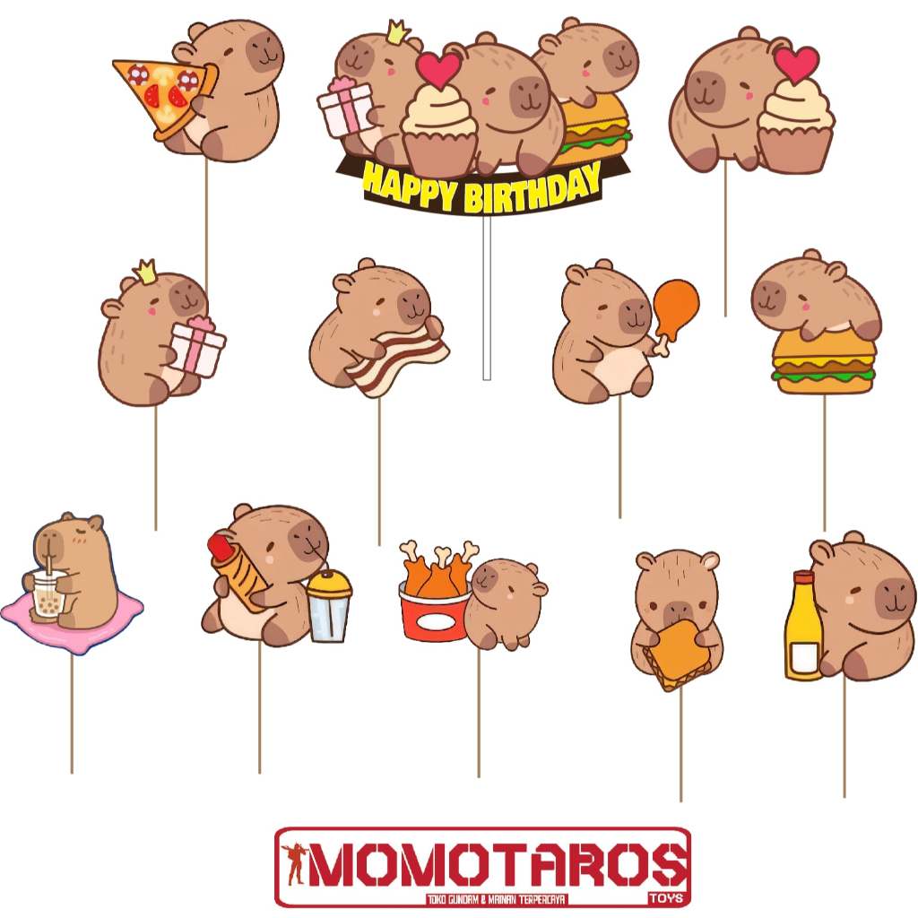 Capybara Animal cartoon cake Topper contains 12 pcs | Shopee Philippines