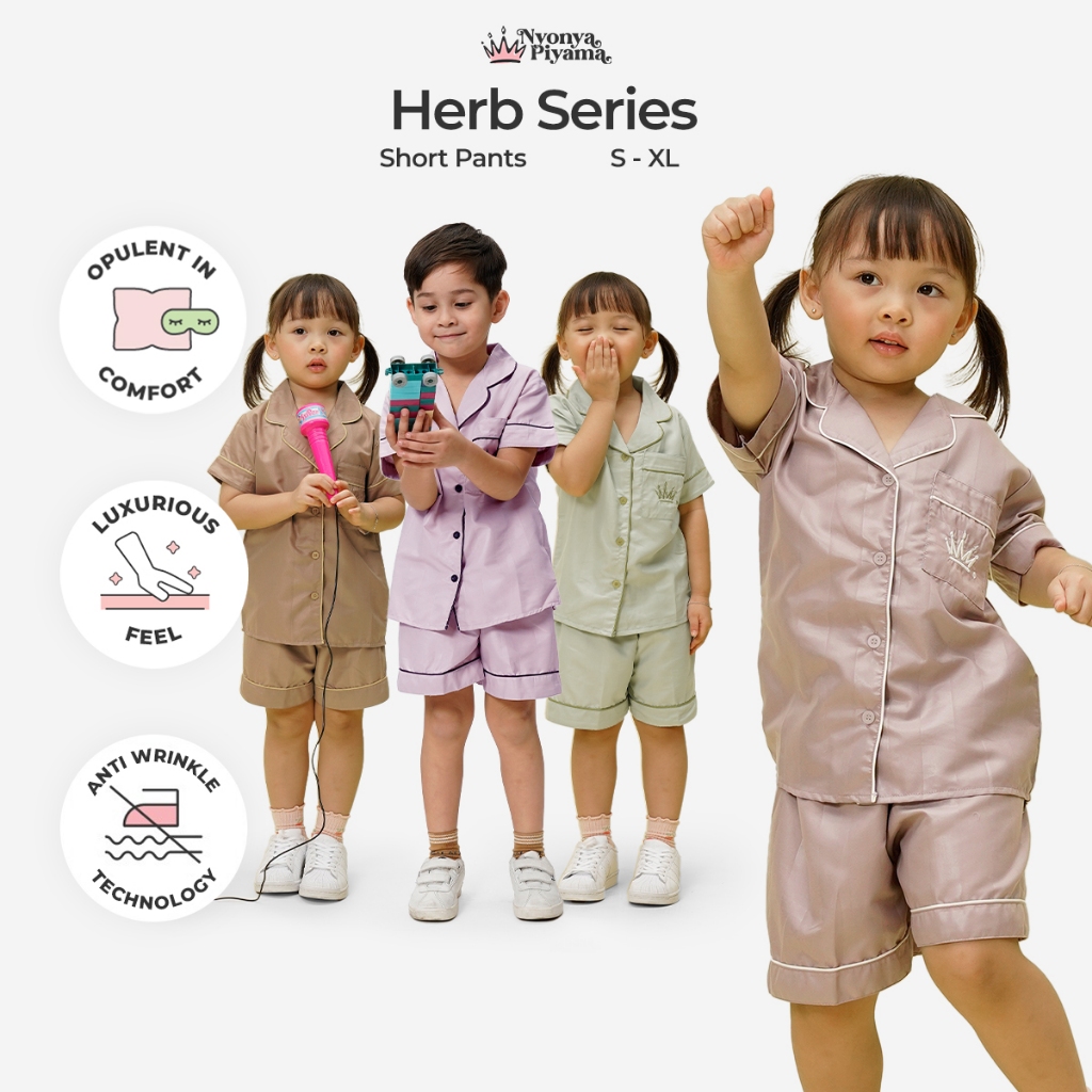 Mrs Poly Bamboo Pajamas Children's Shorts Pajama Set (Plain Herb ...