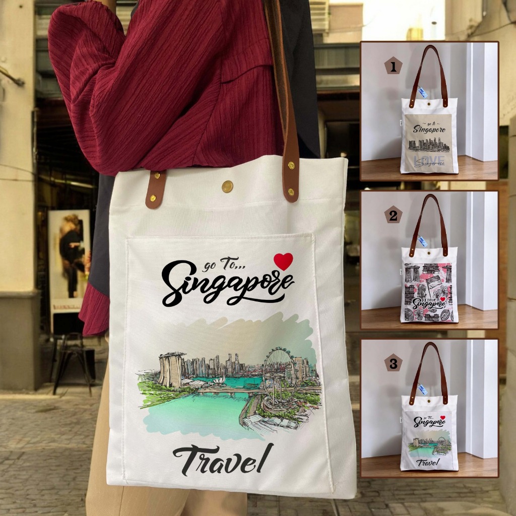 SINGAPORE BAG, SYNTHETIC STRAP TOTE BAG READY 6 MOTIFS READY TO SEND ...
