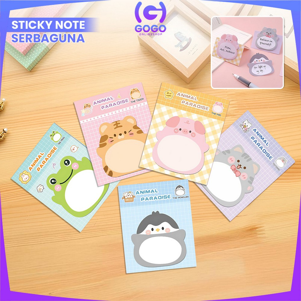 GOGO-A103 Sticky Notes Animal Motifs 20 Sheets / Multipurpose Cute ...