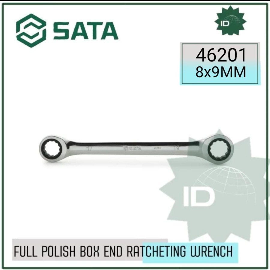 Double Ring Key 8 x 9 MM 46201 Full Polish Box End Ratcheting Wrench ...
