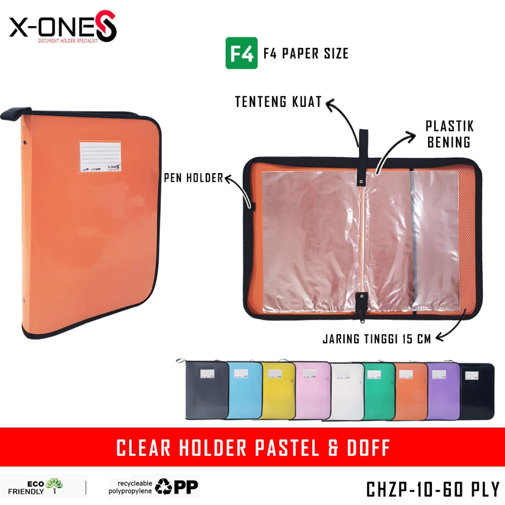 X-one CLEAR HOLDER ZIPPER PASTEL DOFF 20 PLY F4 CLEAR PLASTIC DISPLAY ...