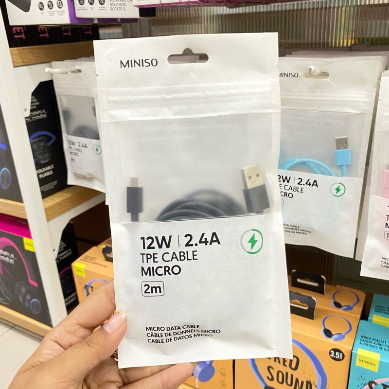 Miniso Micro data Cable 2m Black / charging Cable data Cable | Shopee ...