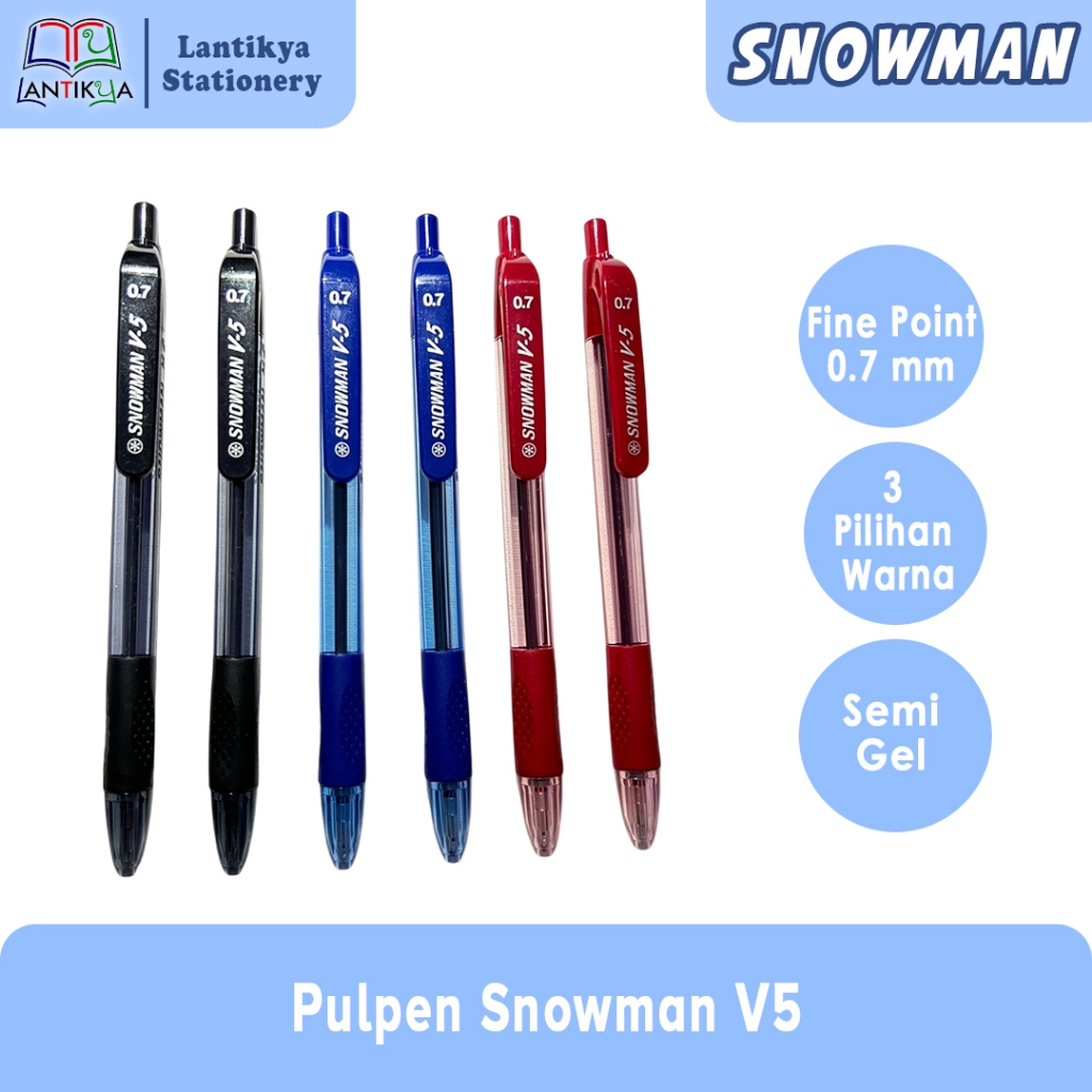 HITAM MERAH Per 1 PCS SNOWMAN PEN V5/ SNOWMAN BALLPOINT/BLACK, BLUE AND ...