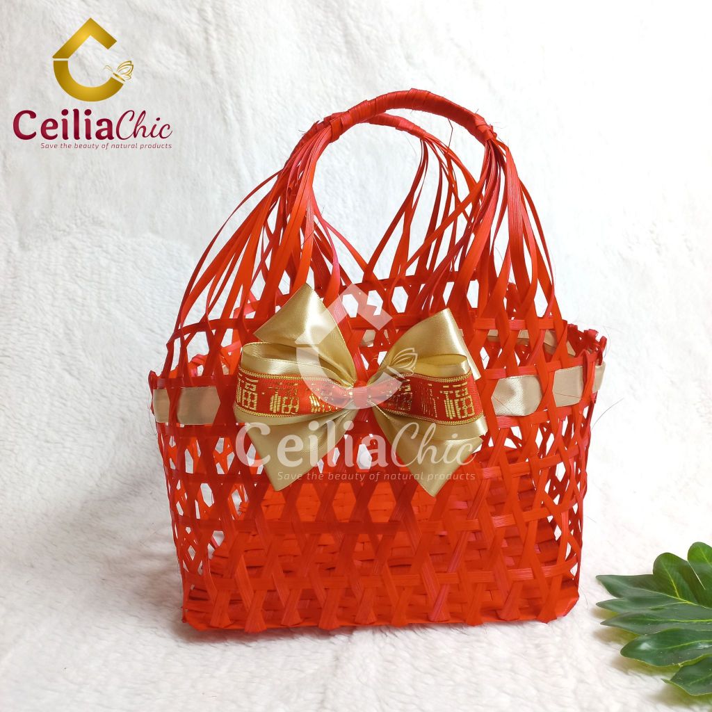 Chinese New Year Edition Parcel Basket Bag Colored Bamboo Woven ...