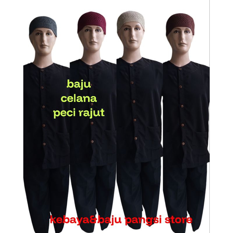 HITAM Plain black adult pangsi shirt set free iket | Shopee Philippines