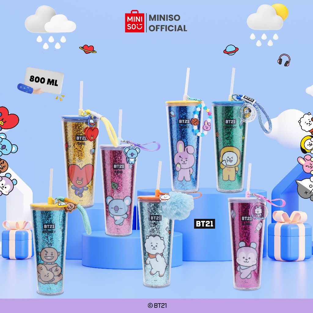 Miniso x BT21 Collection Plastic Tumbler Double Wall Drinking Cup with ...