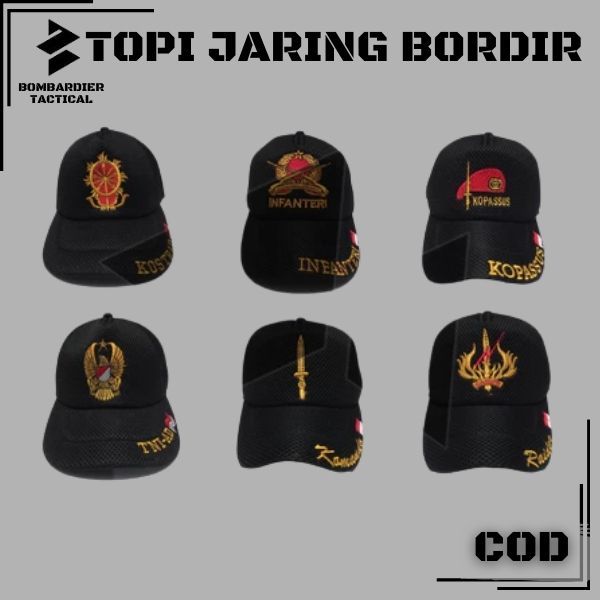 HITAM Double Mesh Net Hat Tni AD Hat Black Embroidered Tni AD Logo And ...