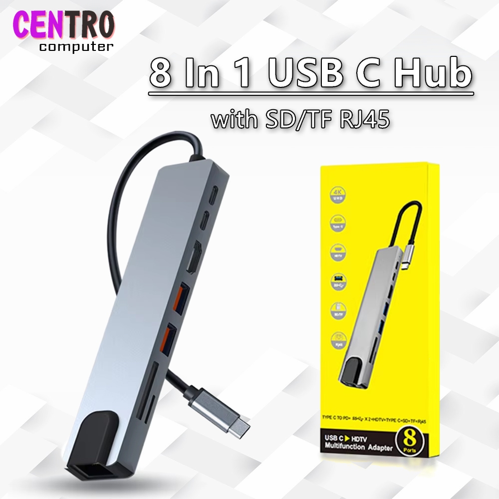 Usb Type C to 8 in 1 Multifunction Hub Adapter HDMI 4K Compatible RJ45 ...