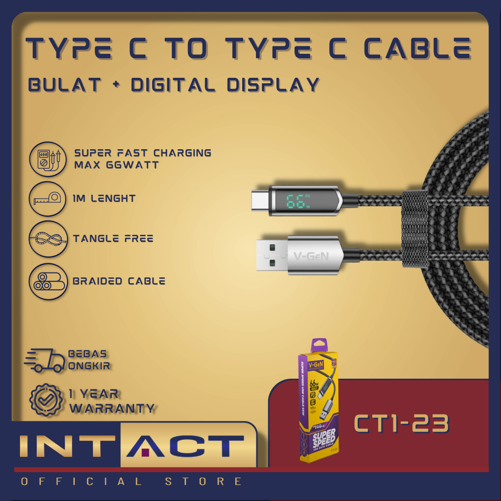 V-gen CT1-23 Super Fast Charging Data Cable 66W Max PD QC 480Mbps Data Transfer Digital Display ...