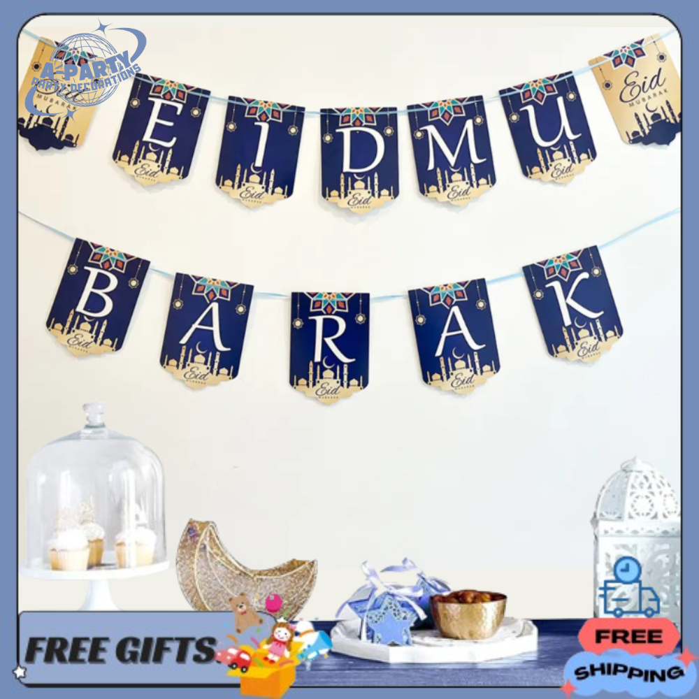 Eid Al-Fitr Banner, Eid Mubarak Bunting Flag Eid Mubarak Decorations ...