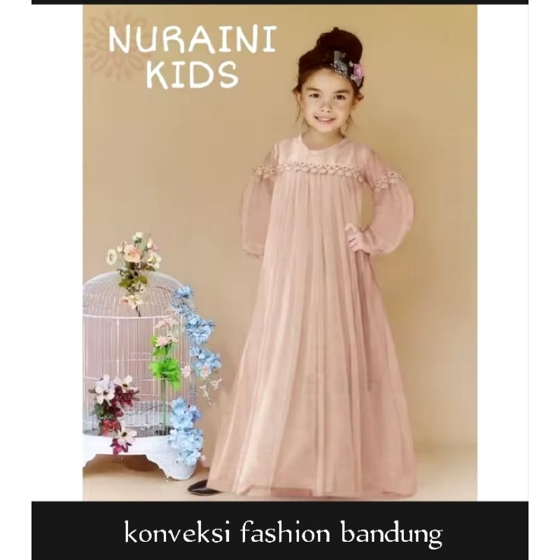 Children's maxsi DRES Nuraini gamis non hijap crep airflow mix tille ...