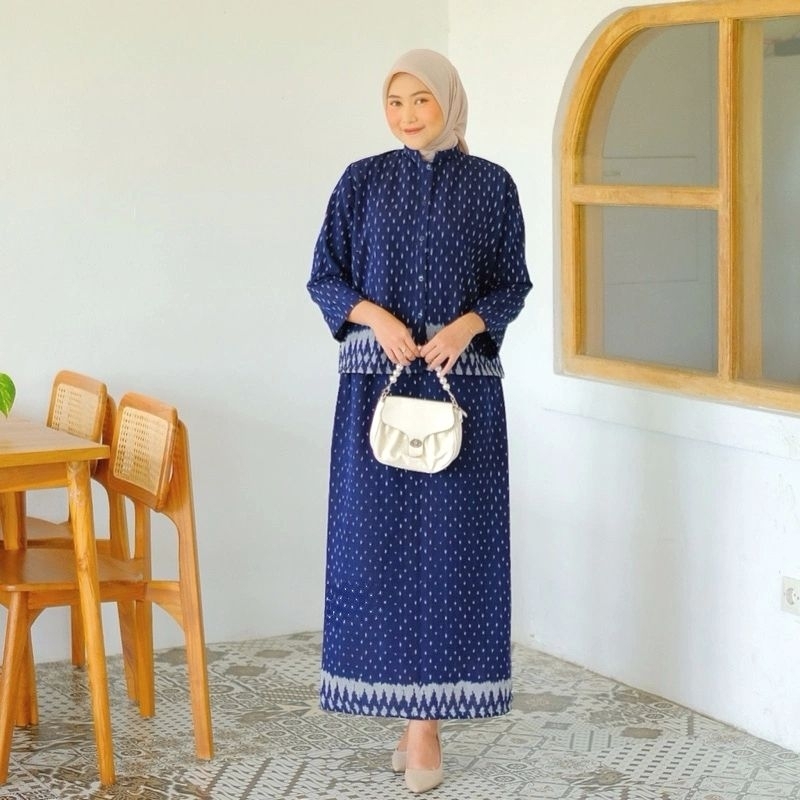 Jepara woven suit span skirt suit blouse one set blouse outfit viral ...