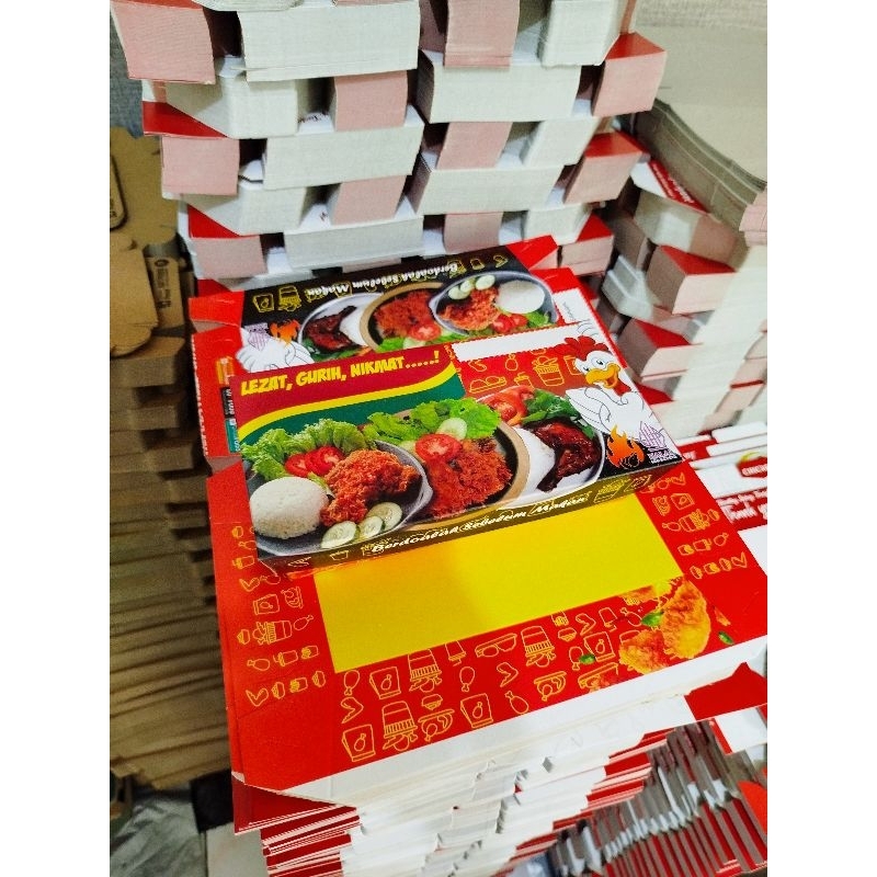 Paper Lunch Box Chicken Geprek Duplex Glossy Lamination (19x10x5) Dus ...