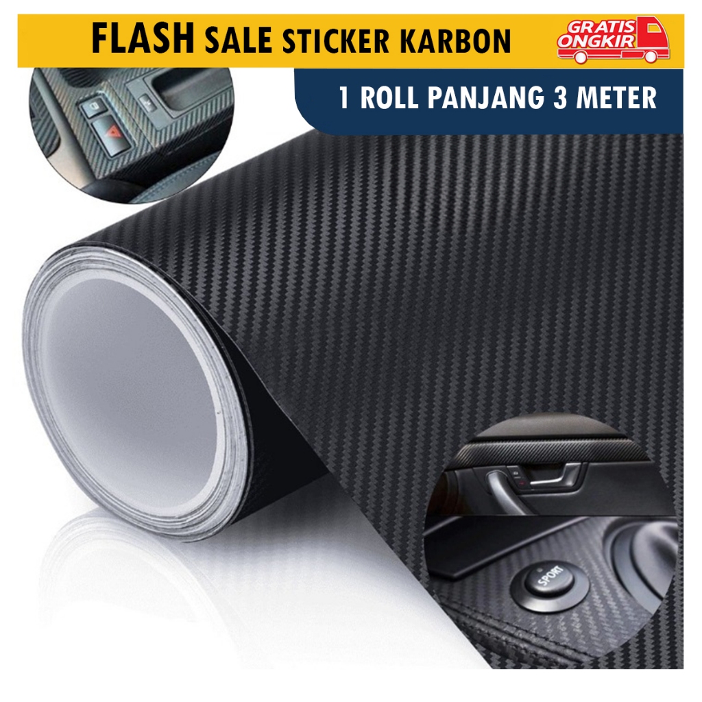 1 Roll 3D Carbon Skotlet Sticker 3 Meters Length L 45cm Doff Kevlar ...