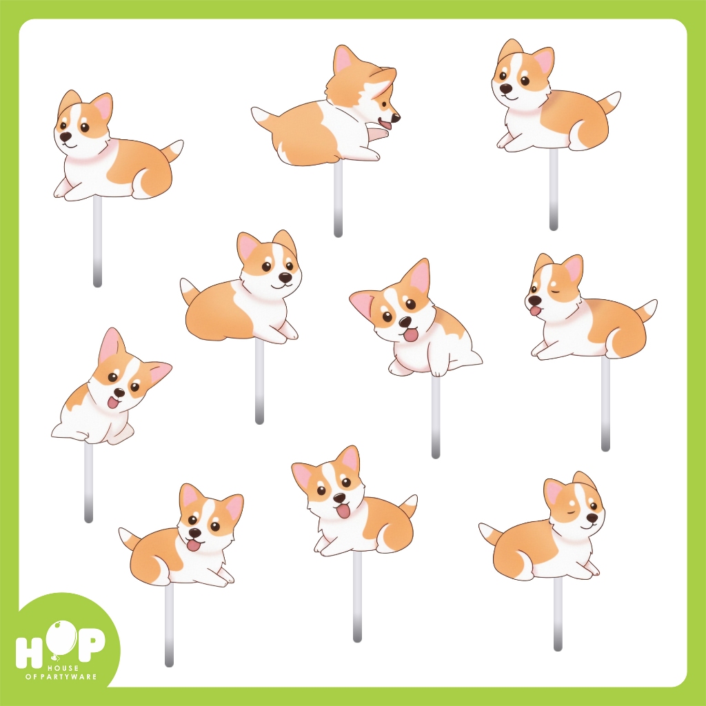 Corgi Dog Cake Topper Doggy Birthday Cake Tumpeng Decoration / Happy ...