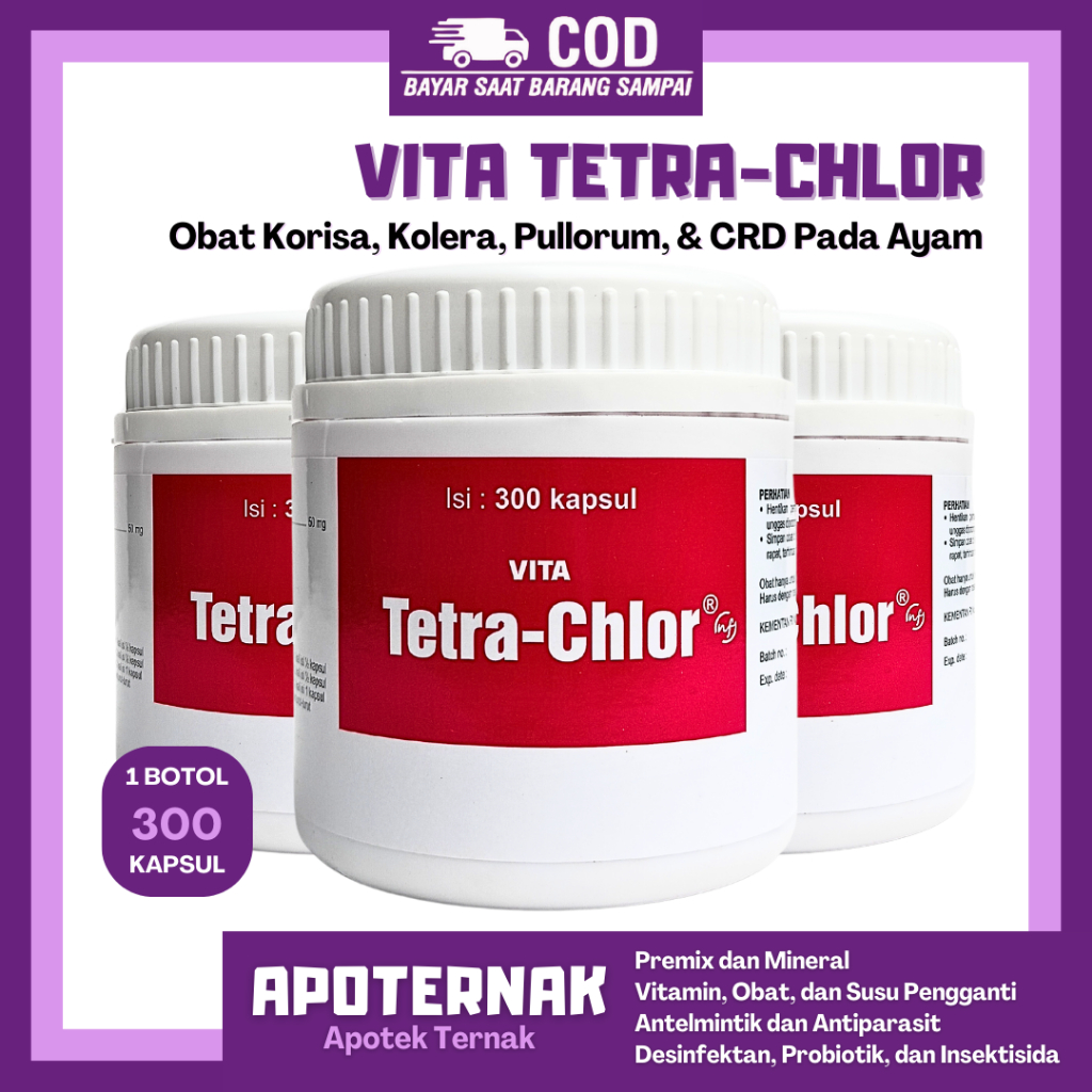 Vita Tetra CHLOR 300 CAPSULES (1 POT) - Tetra Clor Ayam Medion Medicine ...