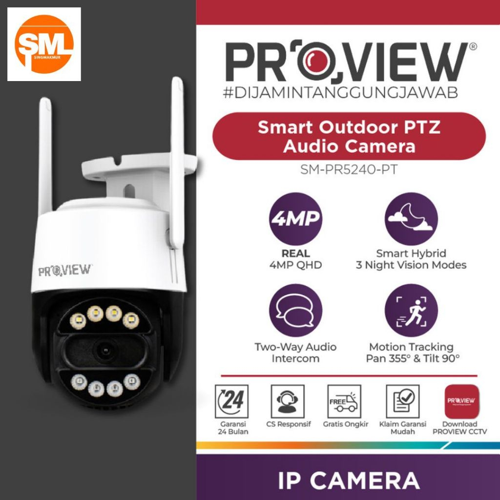 Proview Smart Outdoor PTZ Wi-Fi IP Camera Smart Hybrid Night Vision ...