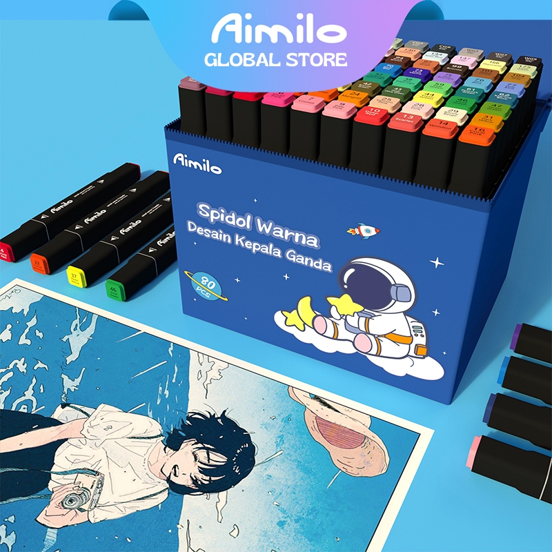 Aimilo Colorful Markers 1 Set Sketch Marker 2 Tips Cartoon Touch Marker ...