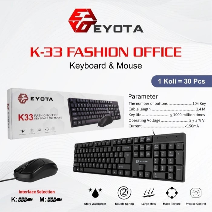Eyota K33 Combo Standard Office USB Keyboard Mouse | Shopee Philippines