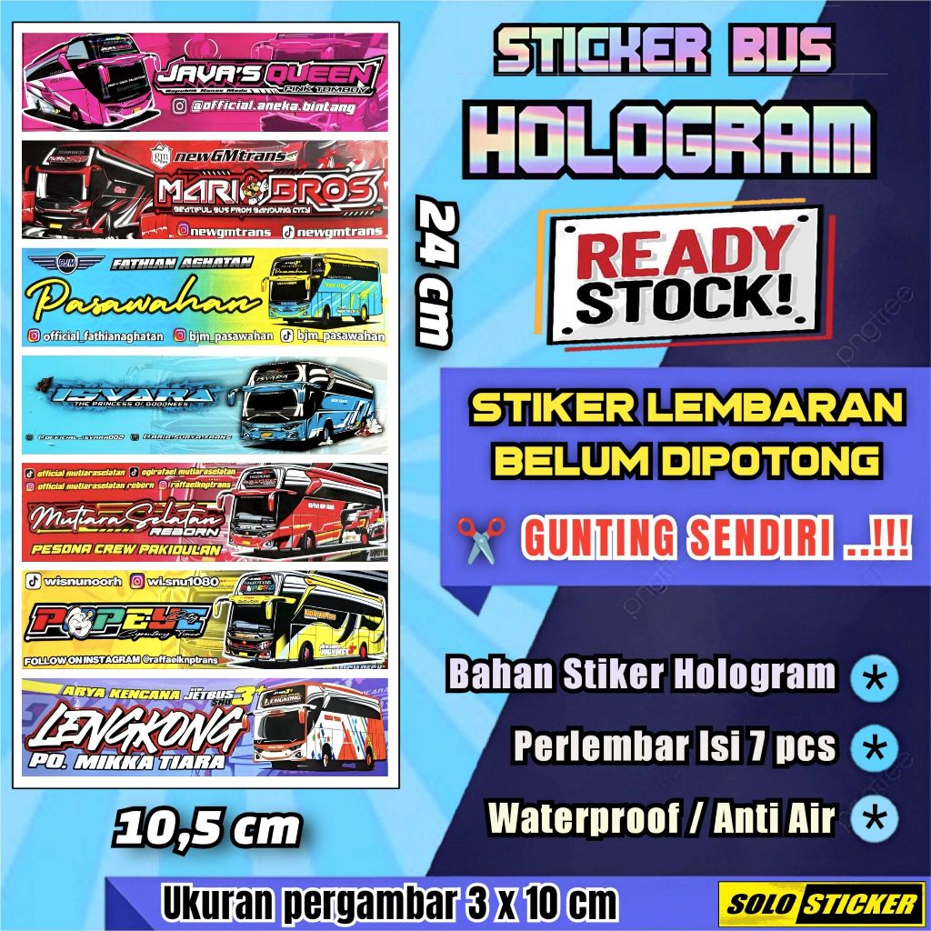 Holographic Bus Sticker Sheet Contents 7pc Sticker Bus Lengkong Isvara ...