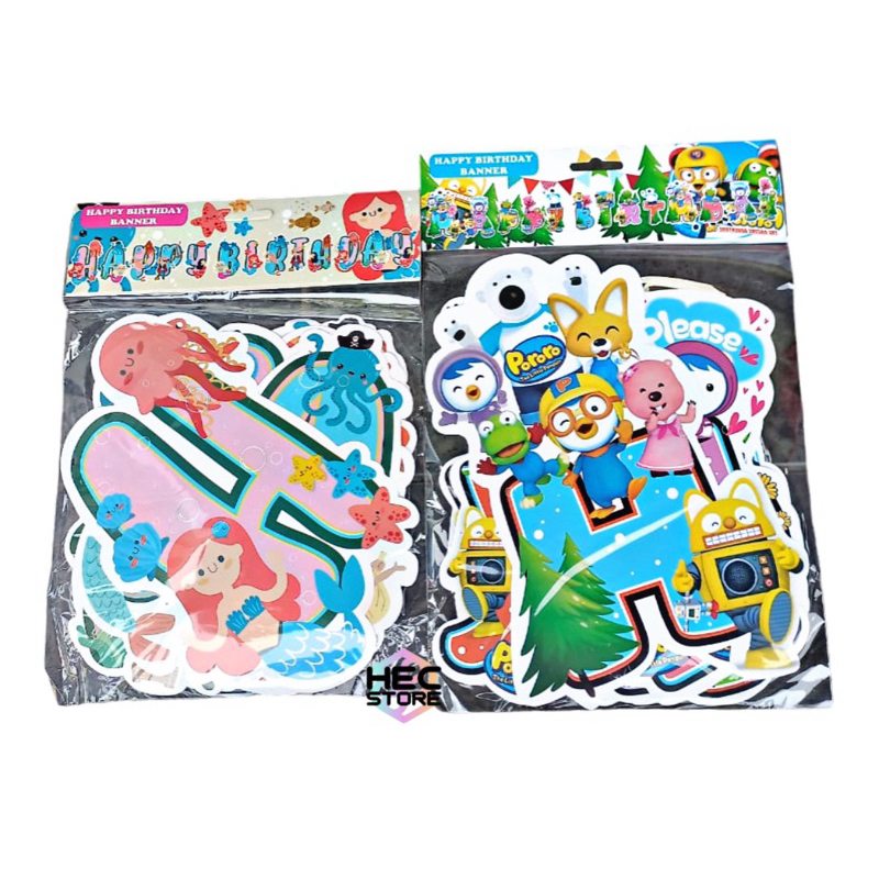 Happy BIRTHDAY BANNER FOR PORORO & MERMAID CHARACTER SHAPE | Bunting ...