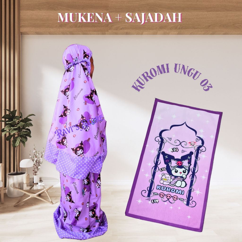 KATUN Mukena for Girls+Sajadah Ages 1-14 Micro Cotton Kuromi Labubu ...
