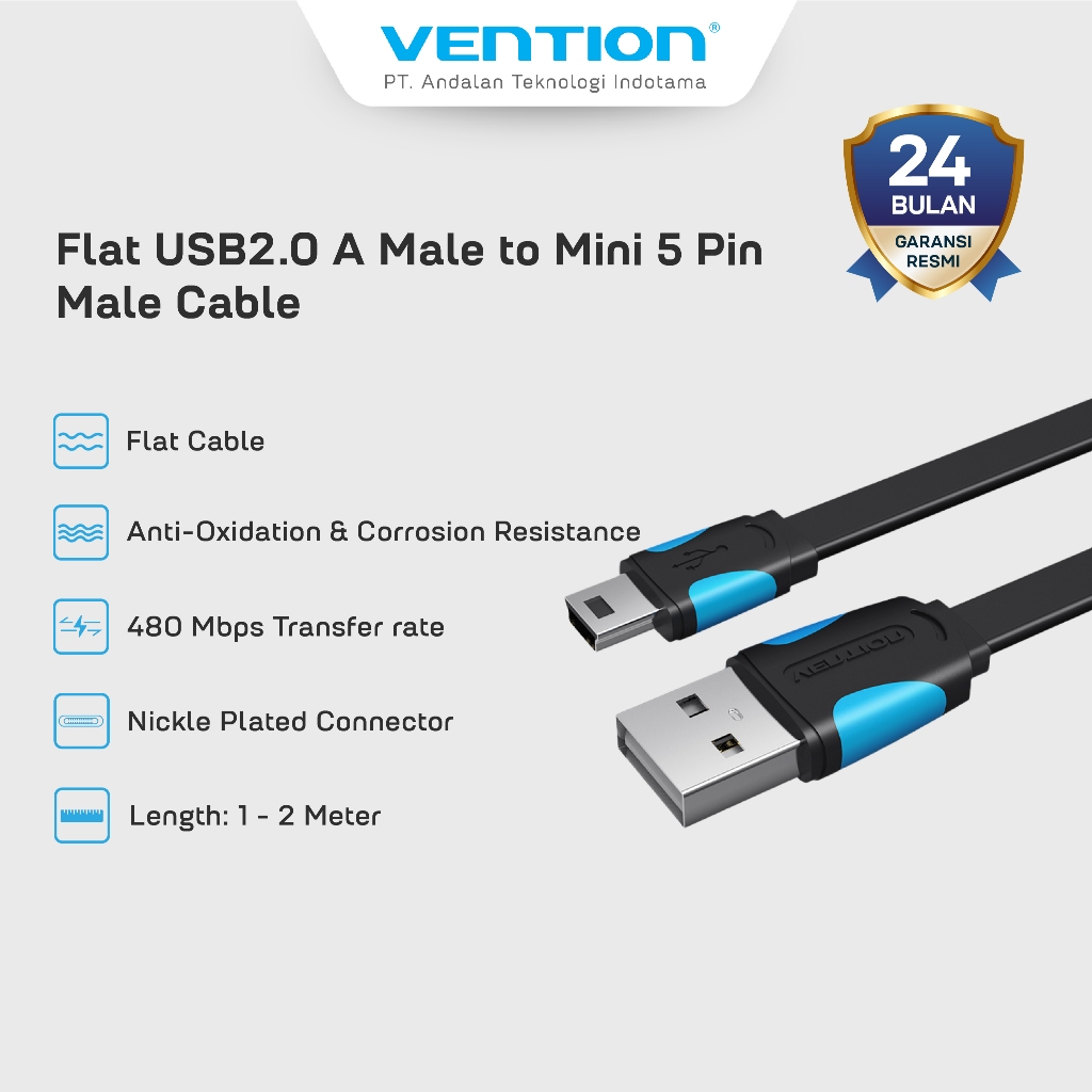 Vention Data Cable Flat USB A to Mini 5 Pin Cable - VAS-A14 | Shopee ...
