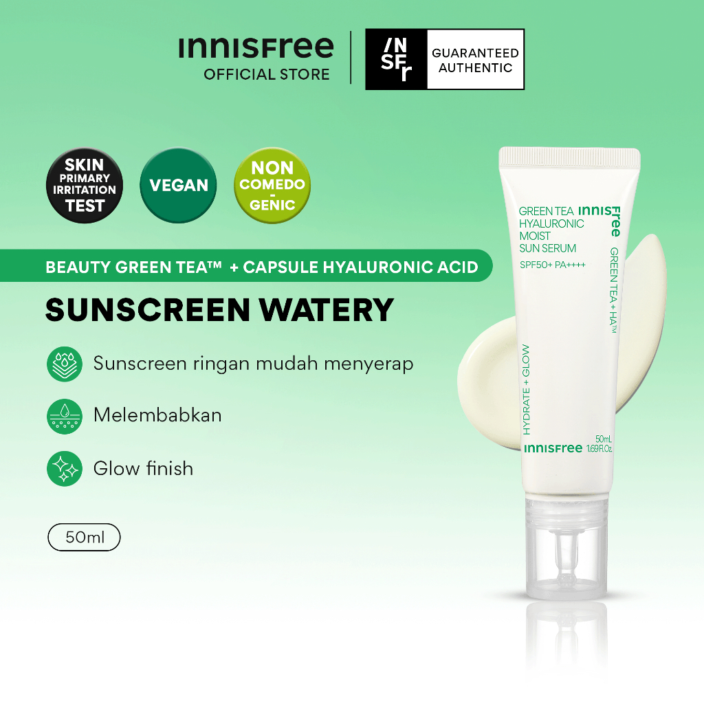 Innisfree Green Tea Hyaluronic Moist Sun Serum SPF 50+ PA++++ 50ml ...